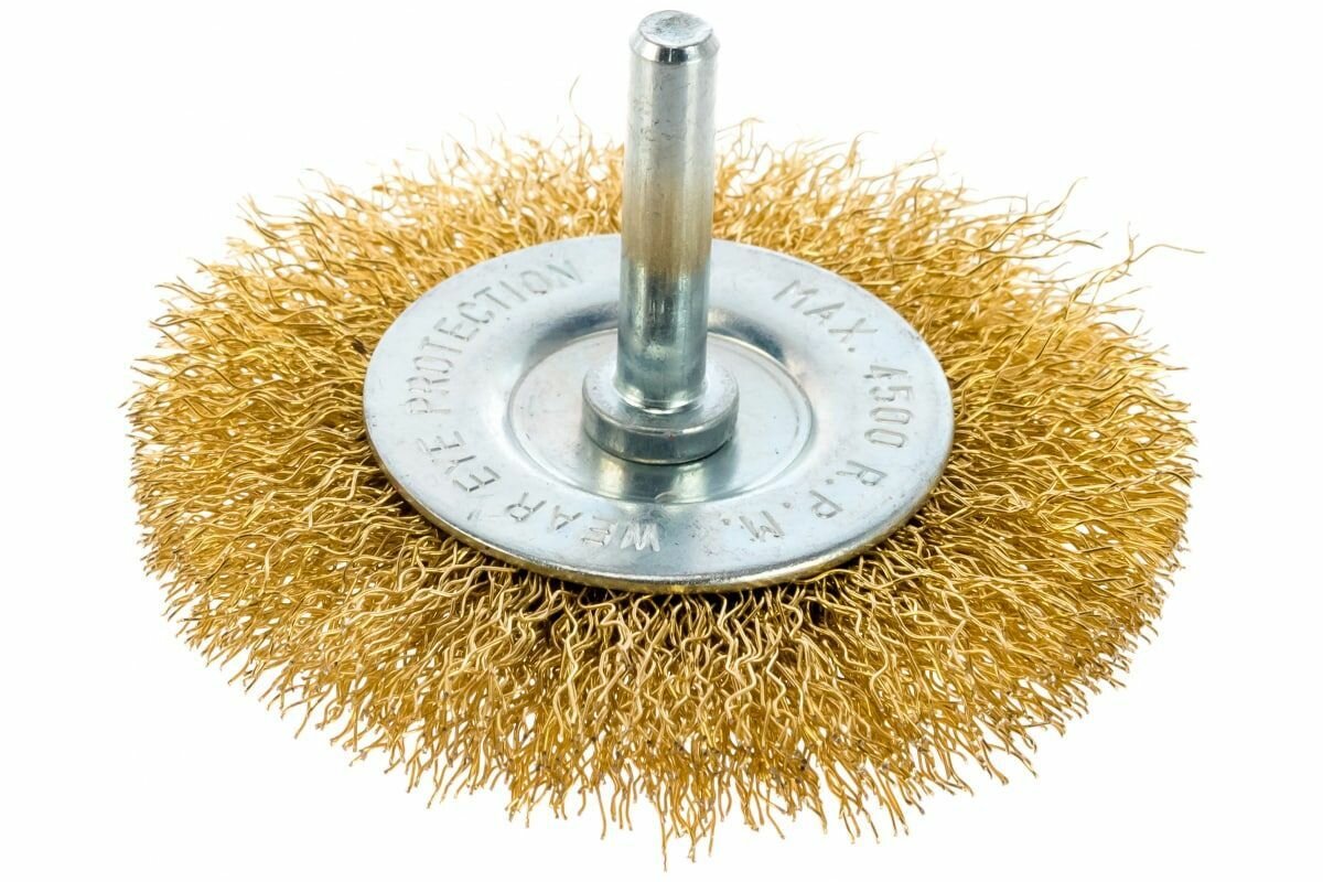 Щетка для дрели, 75 мм, плоская со шпилькой, латунированная витая проволока MATRIX 74448