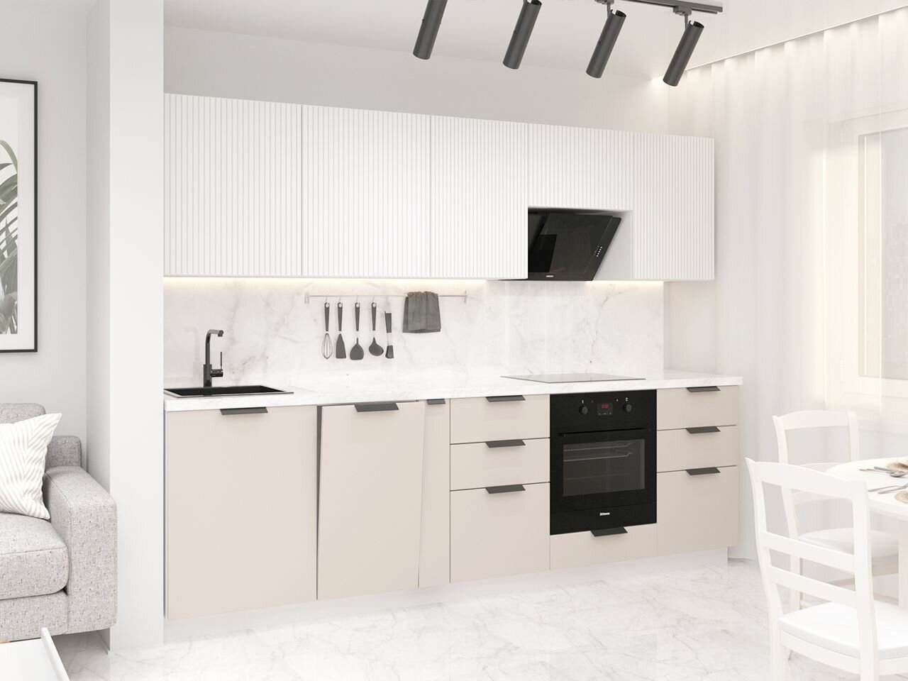 Кухонный гарнитур Евро Лайн Агат/Белый матовый, 2800 мм