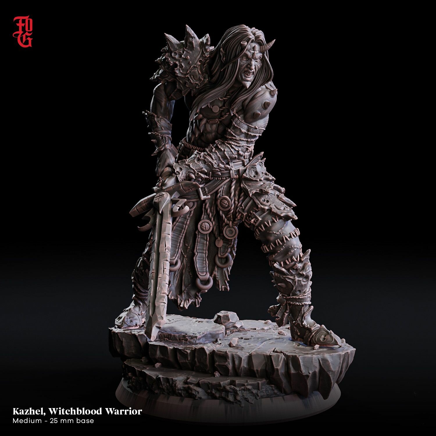 Миниатюра D&D "Кажель, воин-колдун" 32 мм (DnD, Dungeons & Dragons, ДнД, Подземелья и Драконы, Pathfinder)