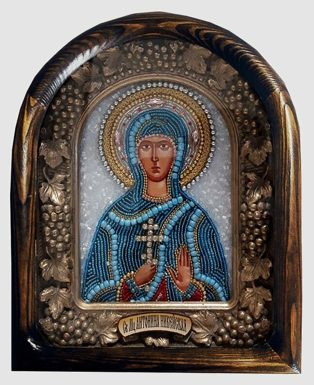 Икона Дивеевская Антонина Никейская, Мученица, из бисера, ручная работа, 18х23 см