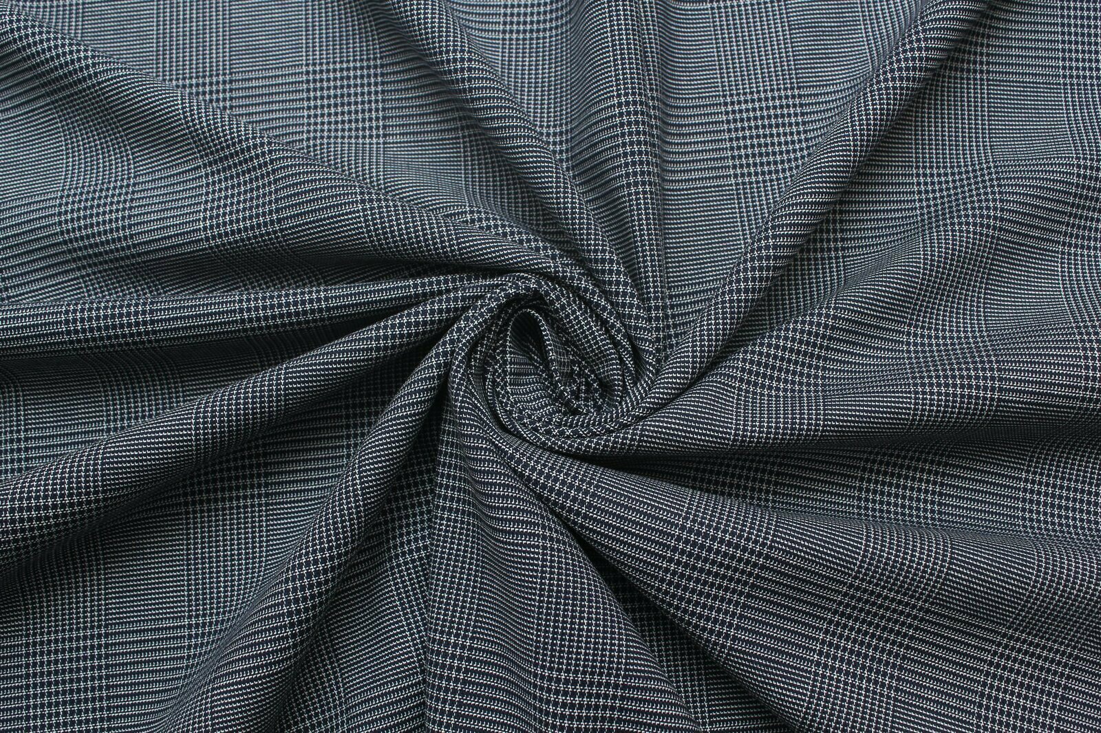 Ткань Хлопок стрейч сине-белая клетка 300г/мп, 300 г/пм, ш142см, 0,5 м