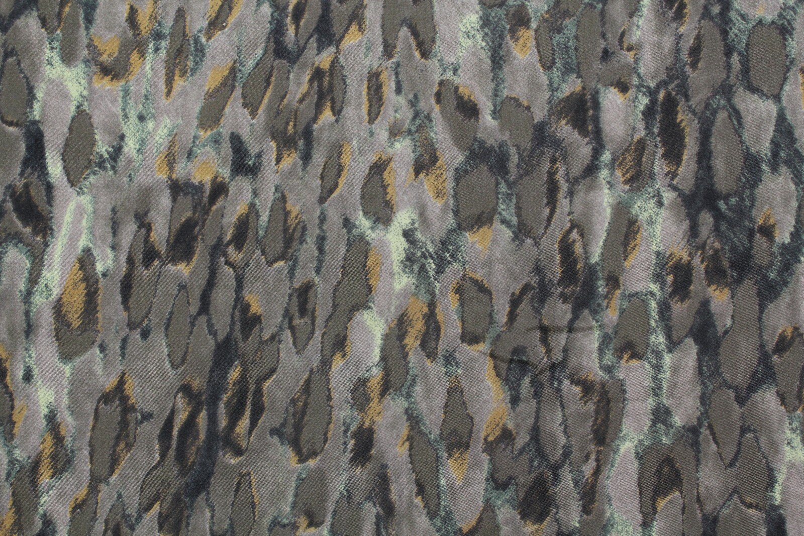 Ткань Шёлк-туаль оливково-зеленый абстрактный узор, 60 г/пм, ш136см, 0,5 м