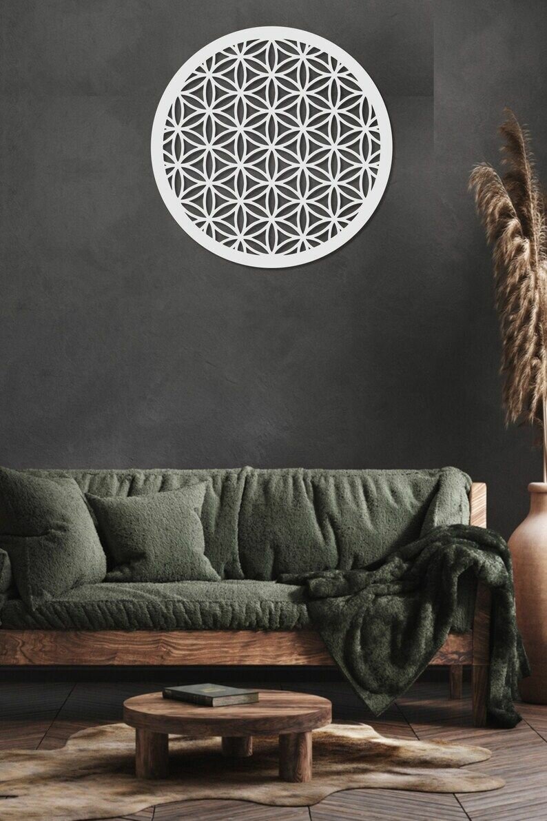 Декоративное металлическое панно, Цветок жизни (белый цвет)