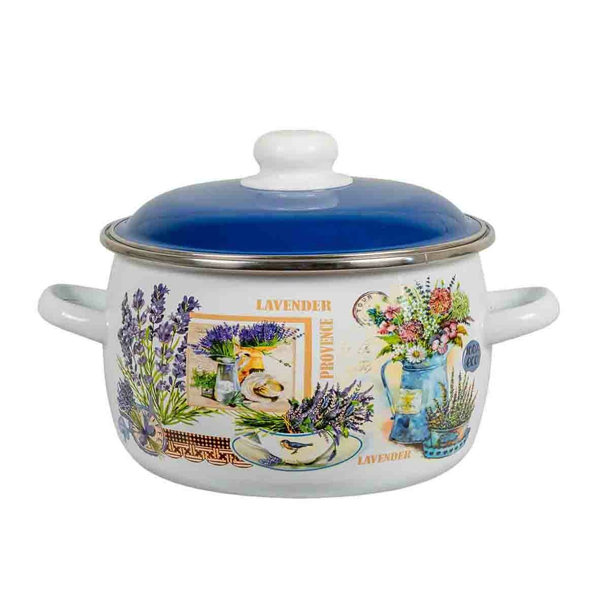 Кастрюля эмалированная СтальЭмаль Горная лаванда с крышкой, 4 л