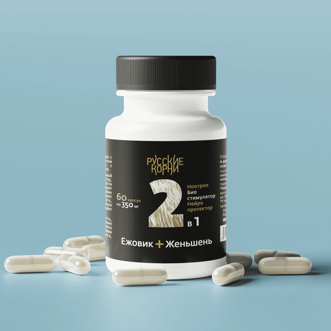 Экстракт "Ежовик + Женьшень" в капсулах для Нервной Системы, 60 шт - "Русские Корни"