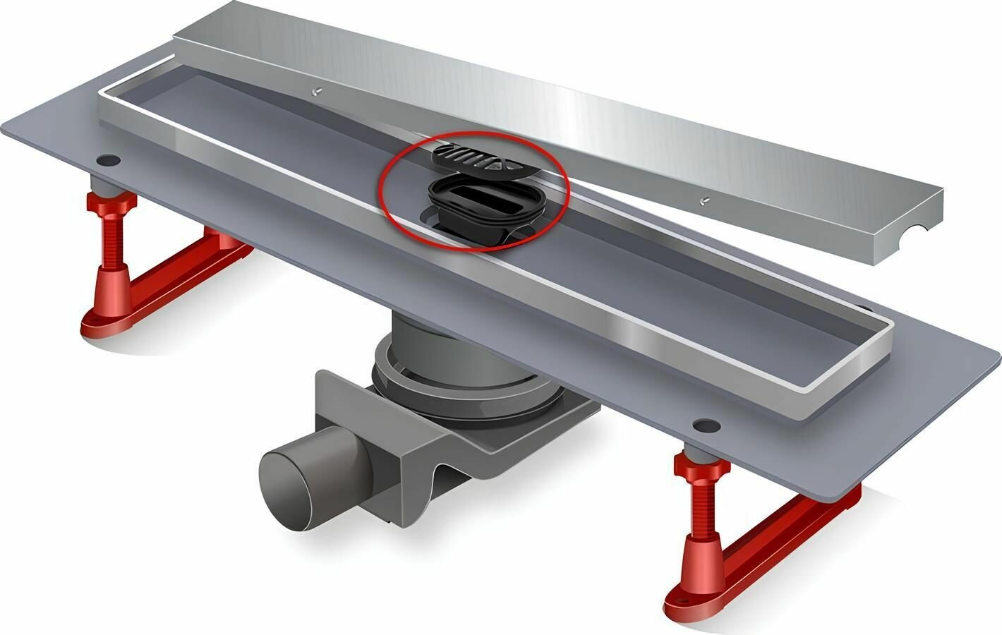 Душевой трап под плитку 50 см с двухсторонней решеткой, горизонтальный выпуск