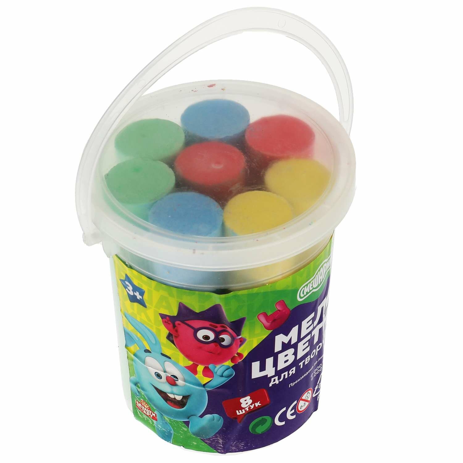 MultiArt. Мелки цветные "Смешарики" асфальтовые 8 шт (4 цв), в ведре арт. MELBUCKET8-SM