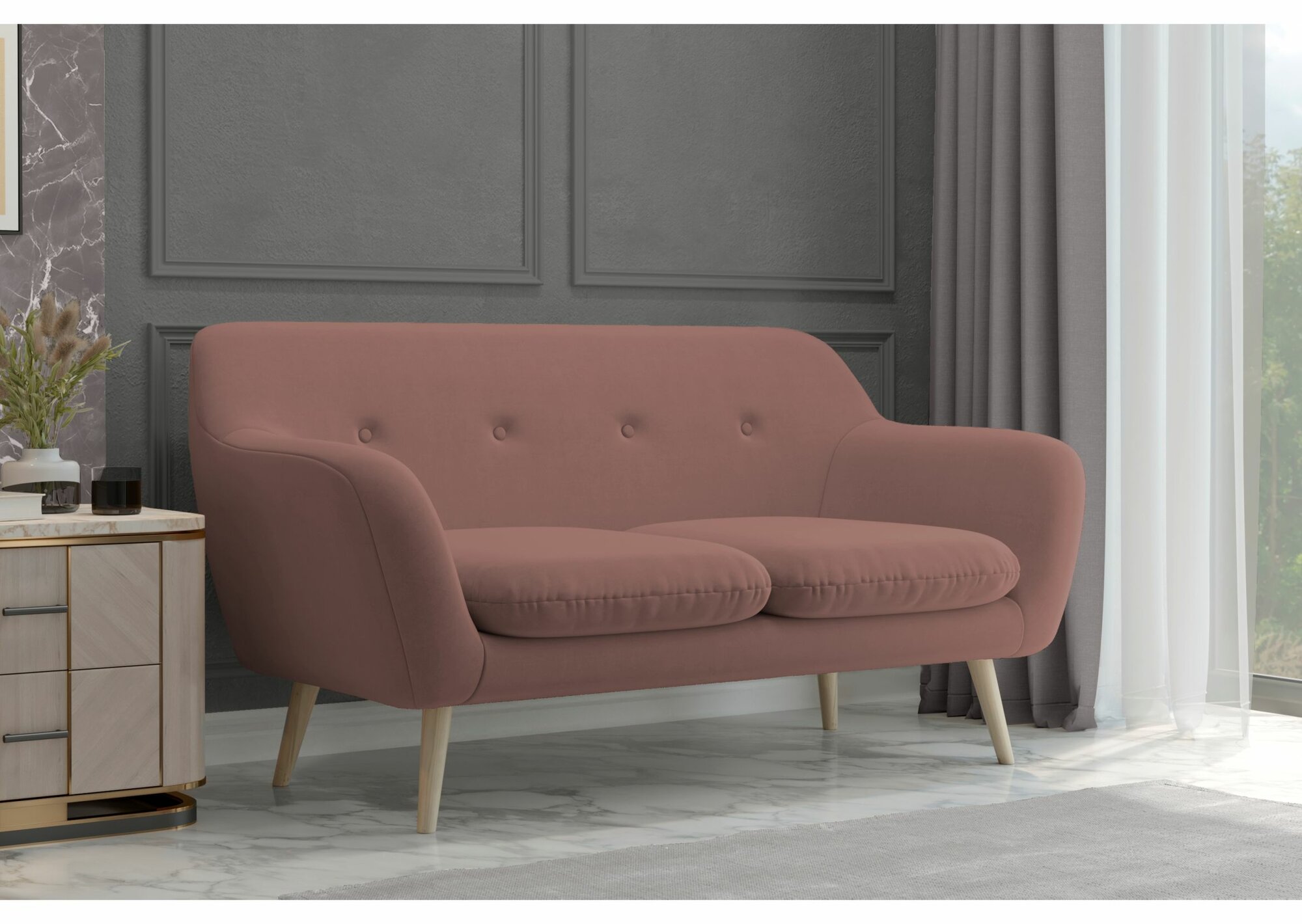 Диван прямой нераскладной Дайсон двухместный в цвете темно-розовый (NOUGAT)
