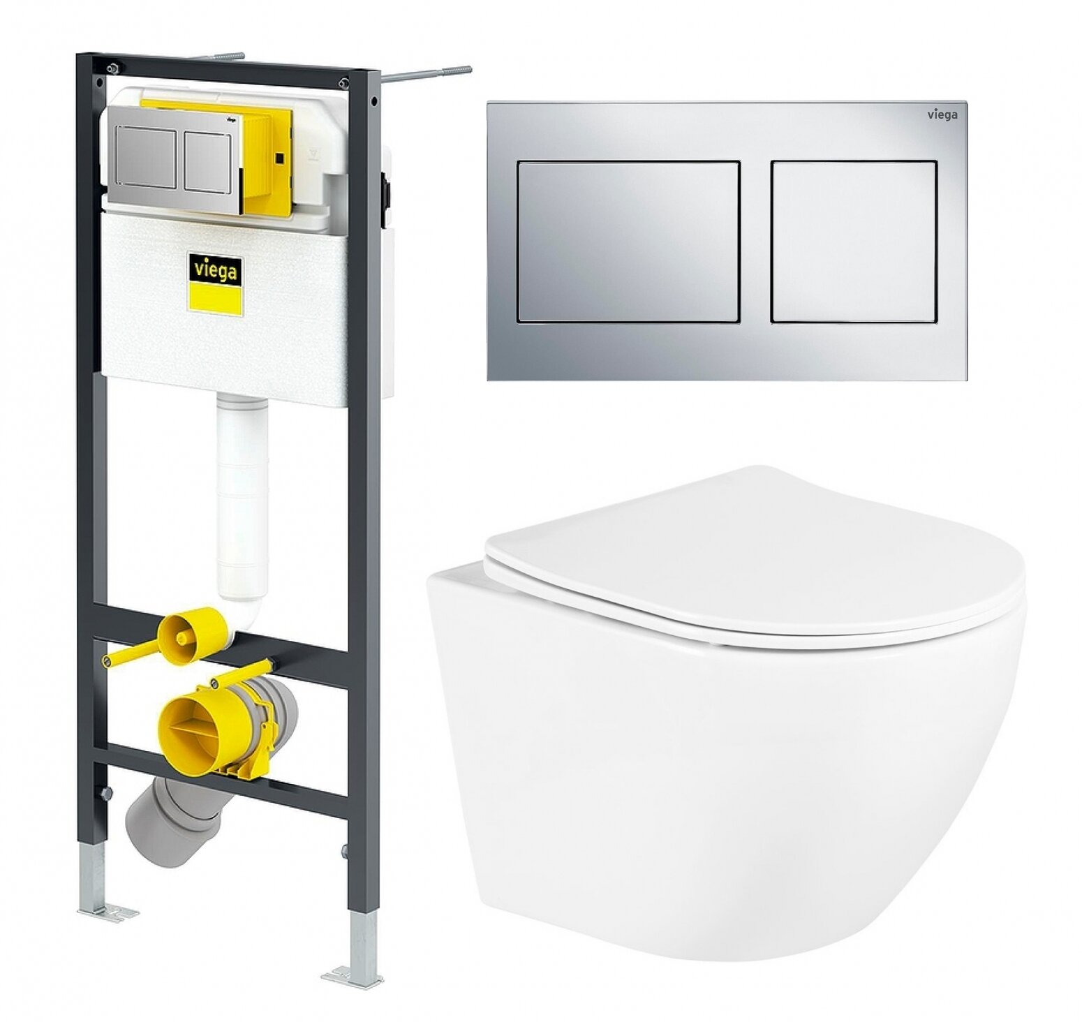 Комплект 3 в 1 инсталляция Viega Prevista Dry 8524.14 792596 + Унитаз подвесной BelBagno Uno BB3105CHR/SC + кнопка хром