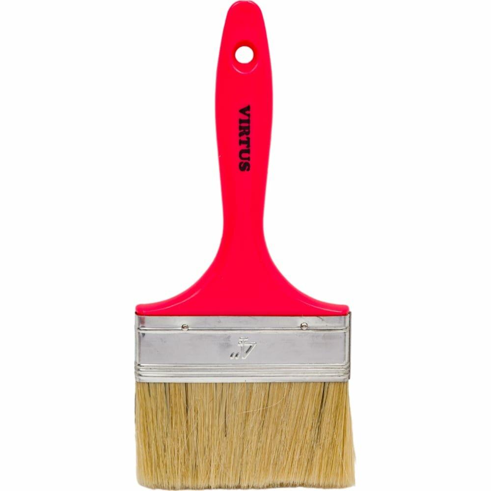 Малярная плоская кисть VIRTUS Standard натуральная щетина, пластмассовая рукоятка, 100 мм 001009100