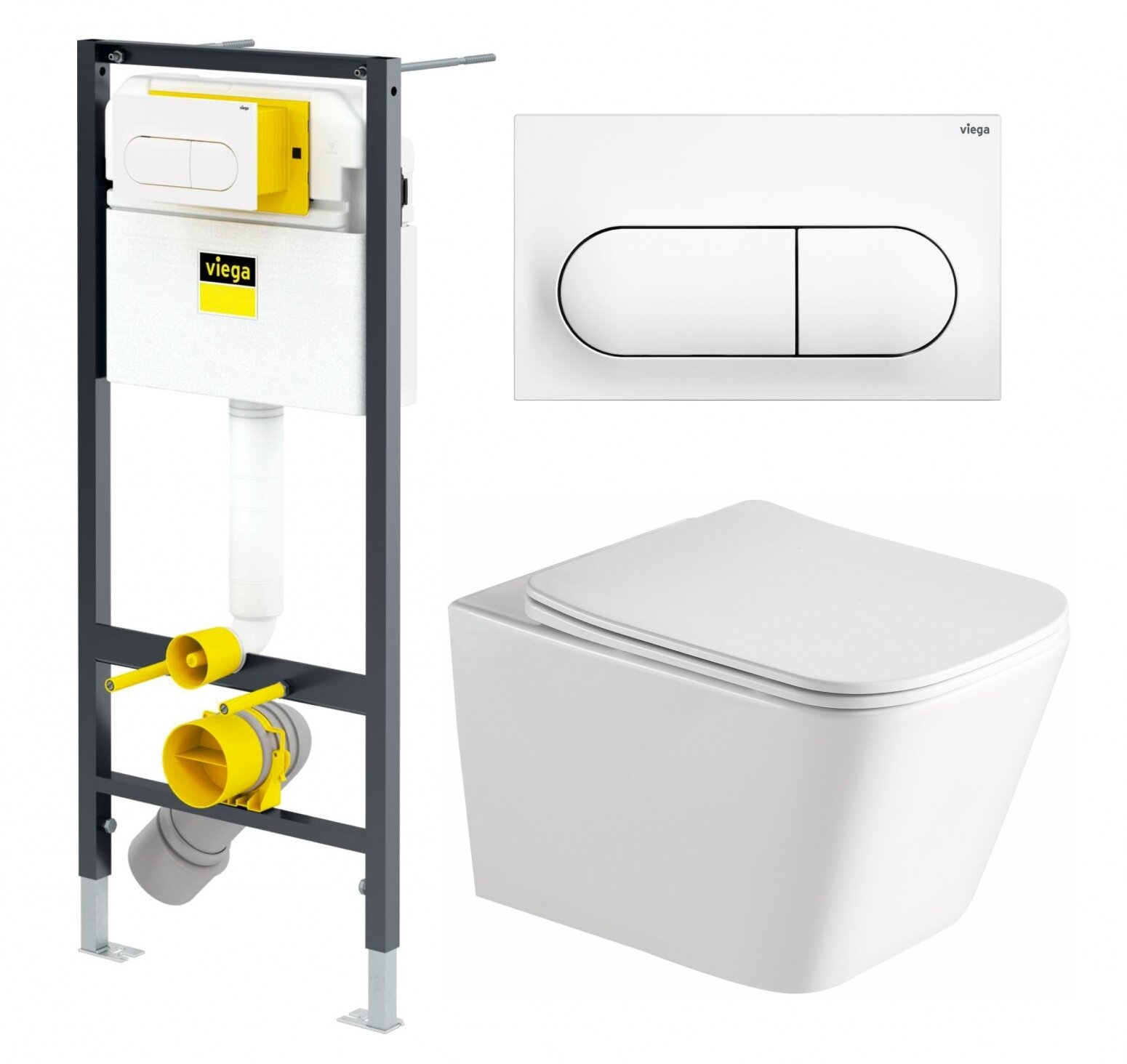 Комплект 3 в 1 инсталляция Viega Prevista 8524.11 + Унитаз подвесной SantiLine SL-5007 + кнопка белая