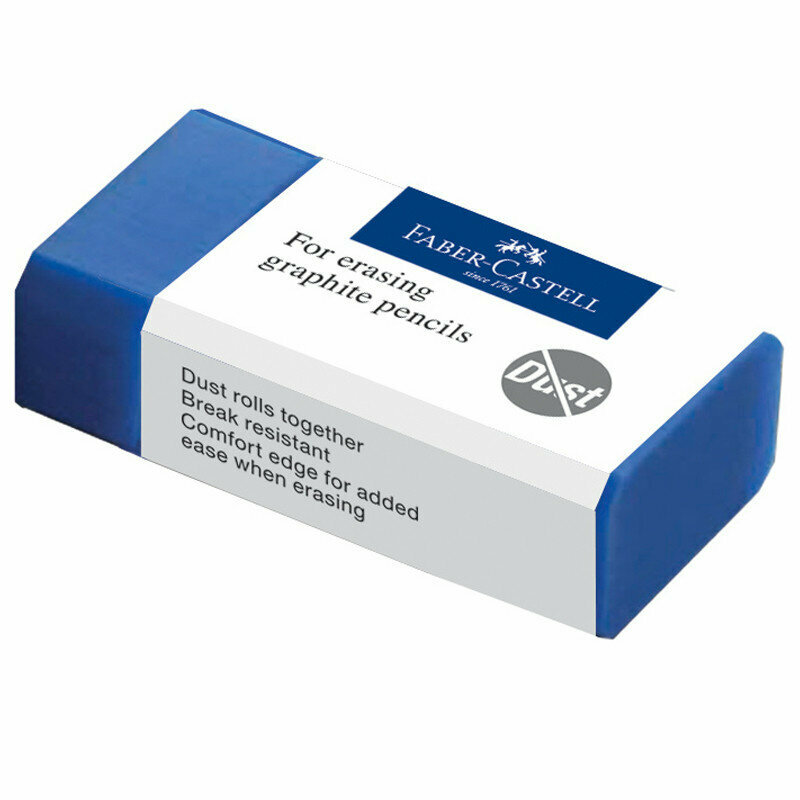 Ластик Faber-Castell "Dust-Free", прямоугольный, картонный футляр, 45*22*13мм, синий, 286068