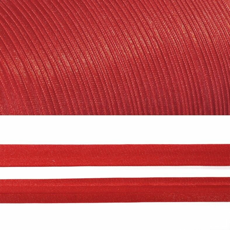 Косая бейка для шитья атлас (бейка атласная) шир.15мм цв. красный (132 метра)