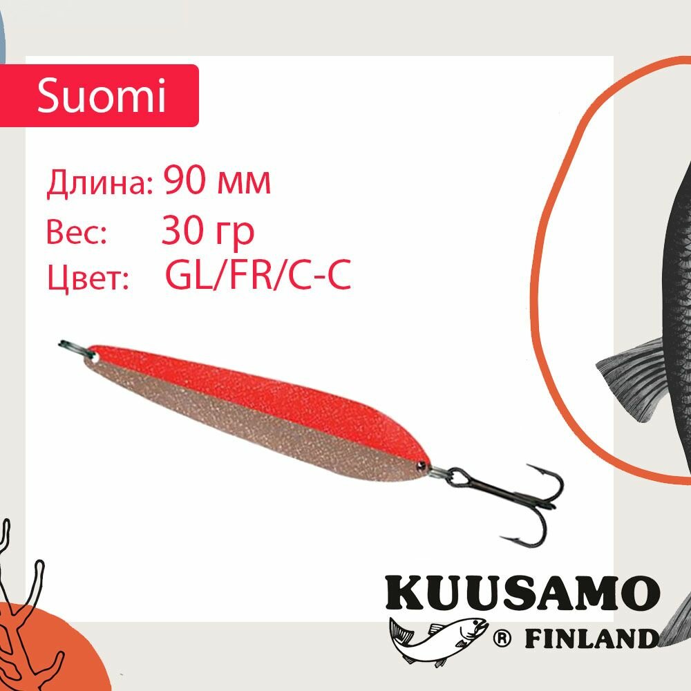 Блесна для рыбалки Kuusamo Suomi 90/30 GL/FR/C-C (колеблющаяся)