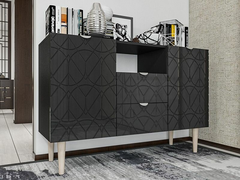 Комод для вещей "Йорк 15" 120х80х40, черный / черный глянец