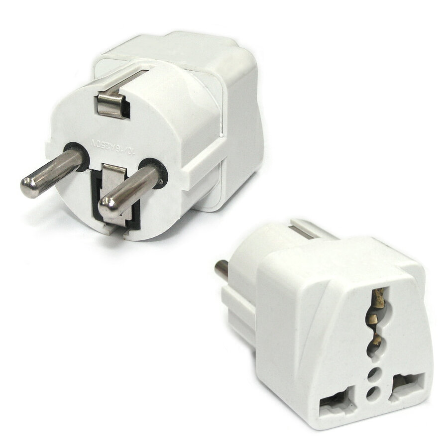 Универсальный переходник на евровилку с заземлением белый 10А 250В