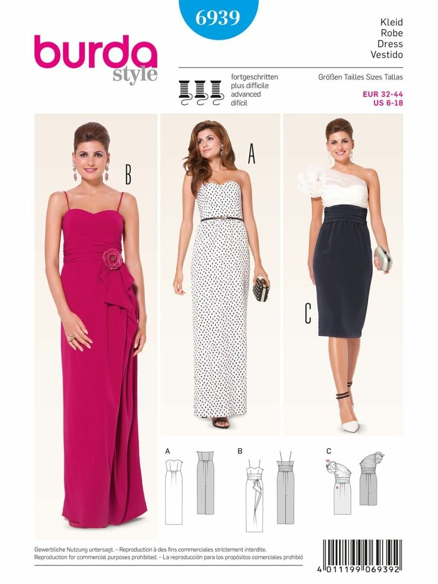 Выкройка Burda 6939 Вечернее платье-бюстье