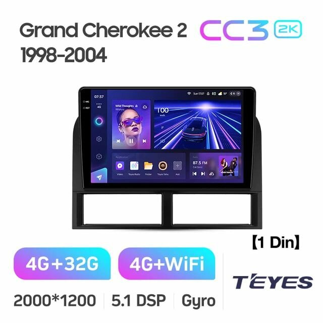 Магнитола Jeep Grand Cherokee II WJ 1998-2004 (тип 1 DIN) Teyes CC3 2K 4/32GB, штатная магнитола, 8-ми ядерный процесс