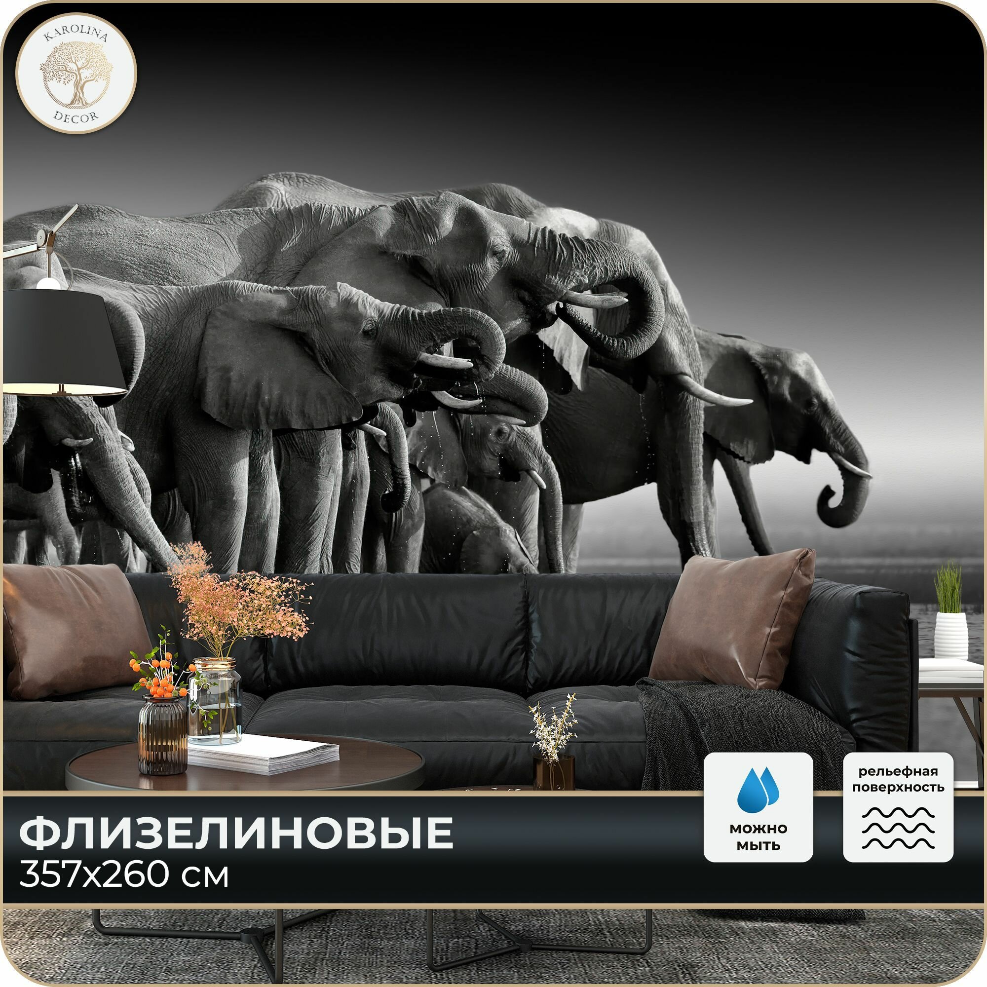 Фотообои Слоны в детскую в зал в гостиную в комнату 350х260