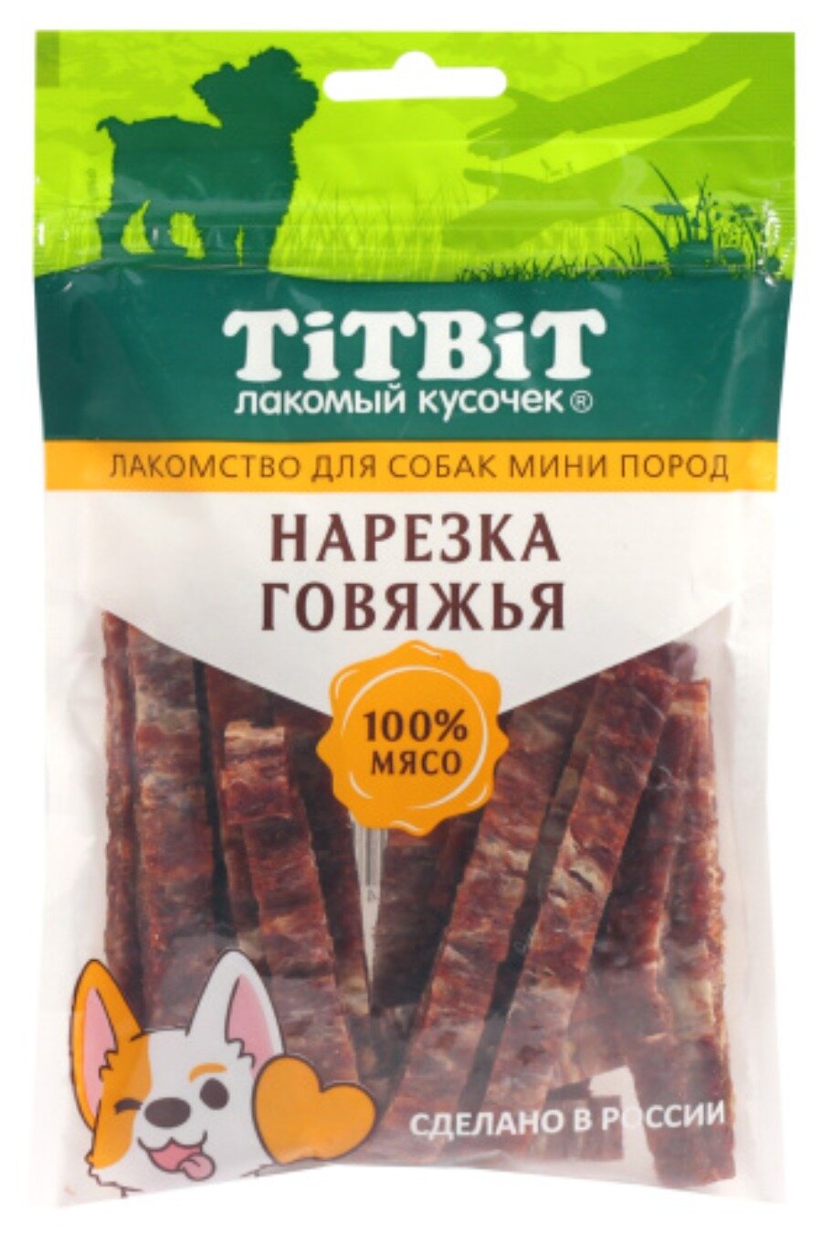TiTBiT Лакомство для собак мини пород Нарезка говяжья 70г