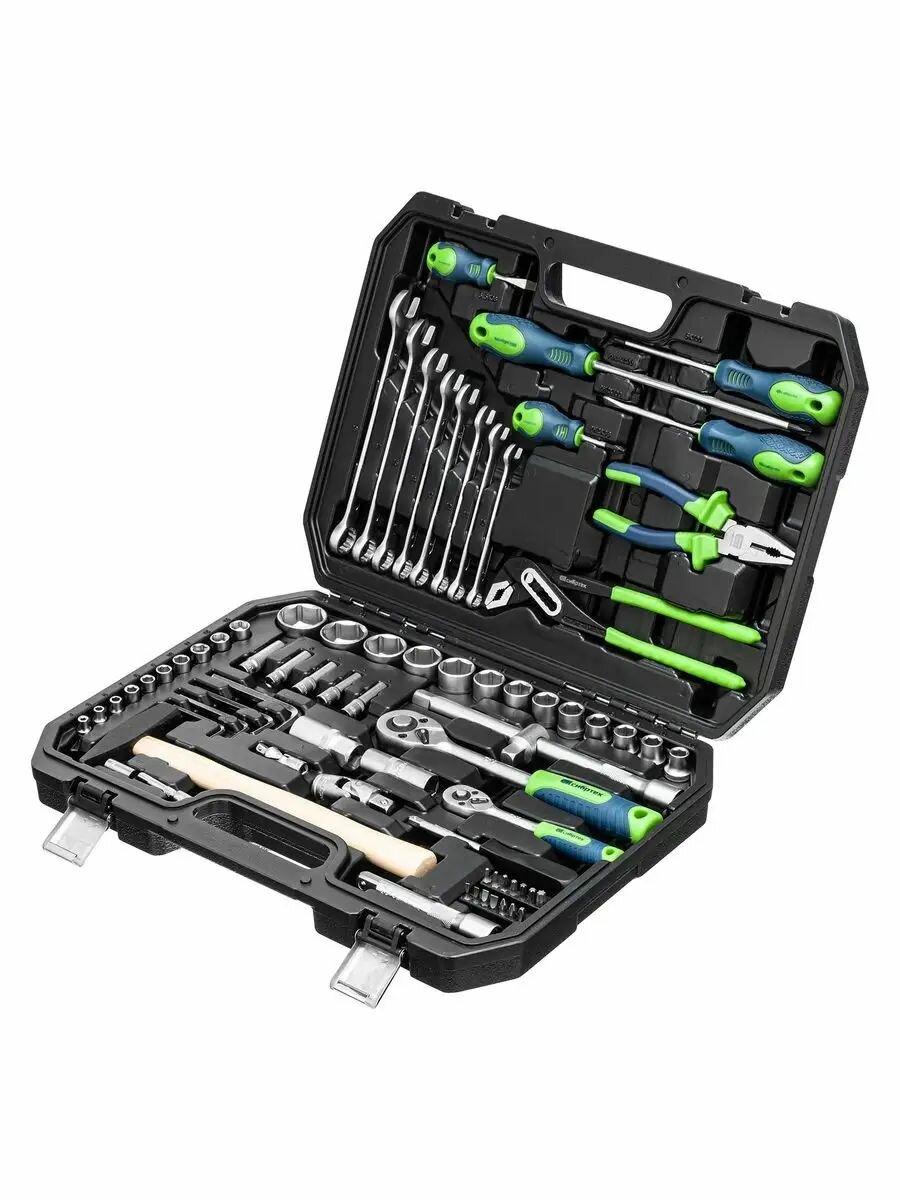 Набор инструментов, 1/2", 1/4", пластиковый кейс 76 предметов// Сибртех 13394