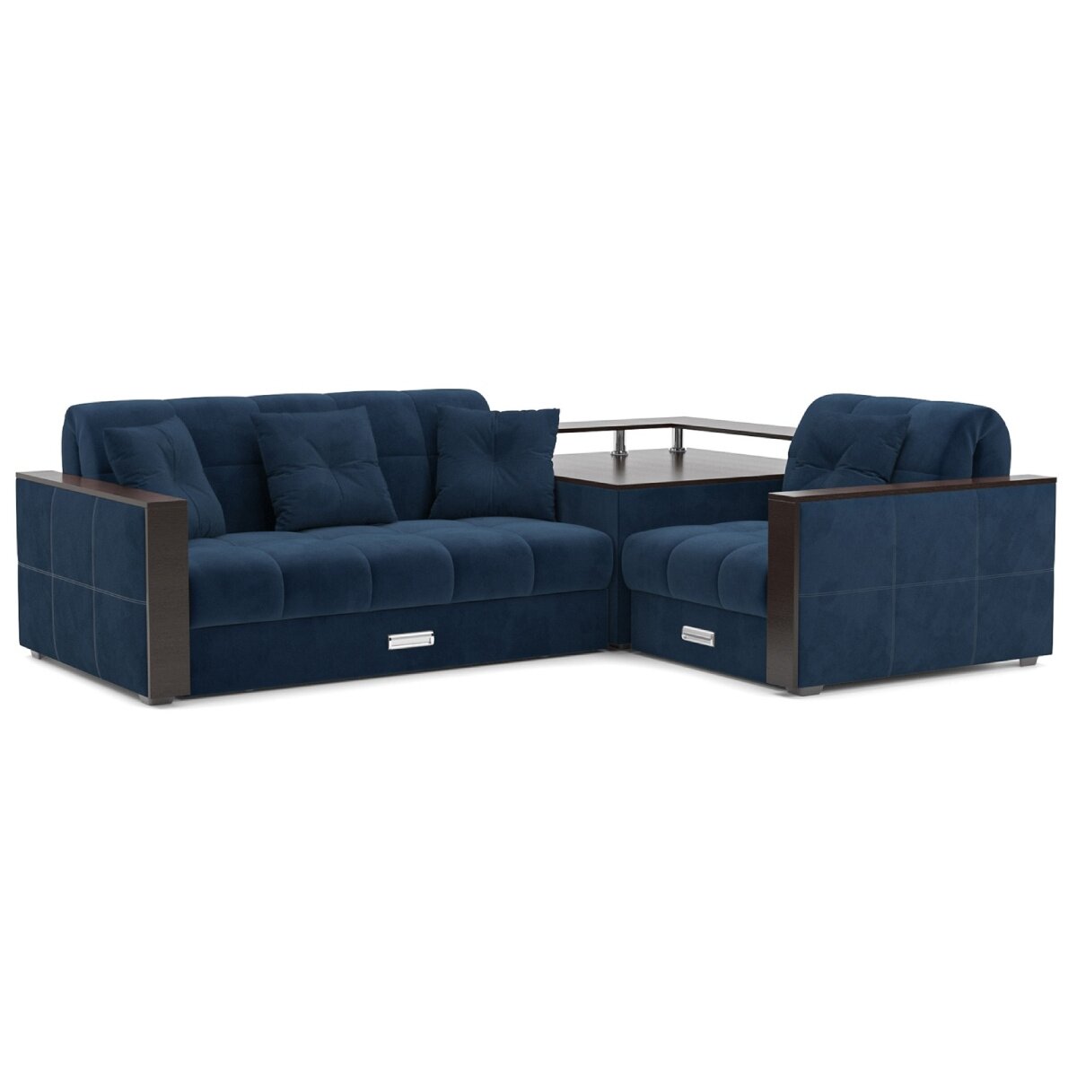Угловой диван Сток Диванов Торонто Denim темно-синий, механизм аккордеон на металлокаркасе