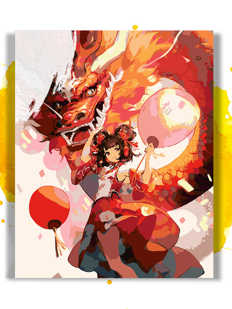 Картина по номерам на холсте Красный дракон и девушка, 40 х 50 см