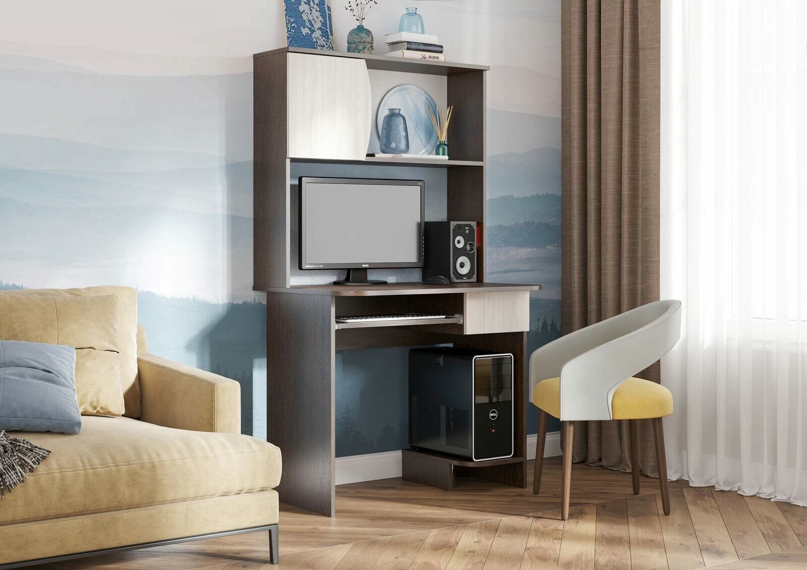 Стол компьютерный №2 с надстройкой, венге/белфорт (900х600х1580)