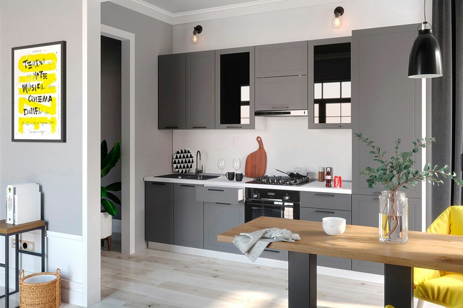 Кухонный гарнитур 3000 мм, Глетчер, Маренго Силк