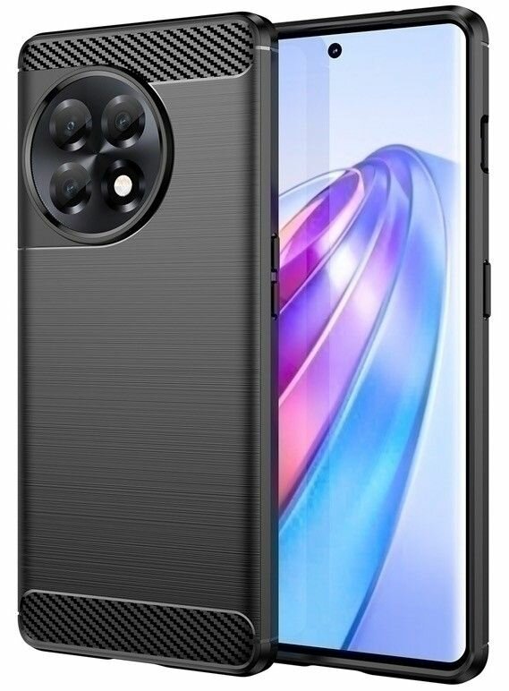 Чехол для OnePlus 11R силиконовый карбон сталь чёрный противоударный
