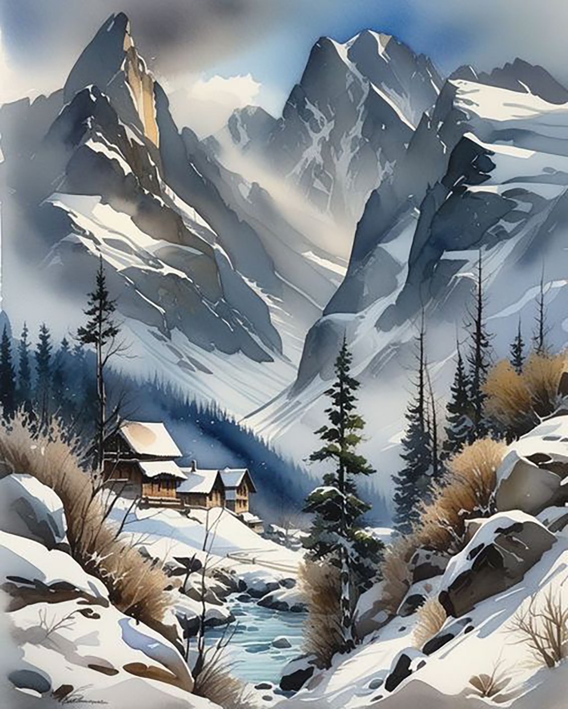 Картина по номерам "Дом на берегу реки в горах" 40х50 см, хлопковый холст на подрамнике, акрил, АртТойс