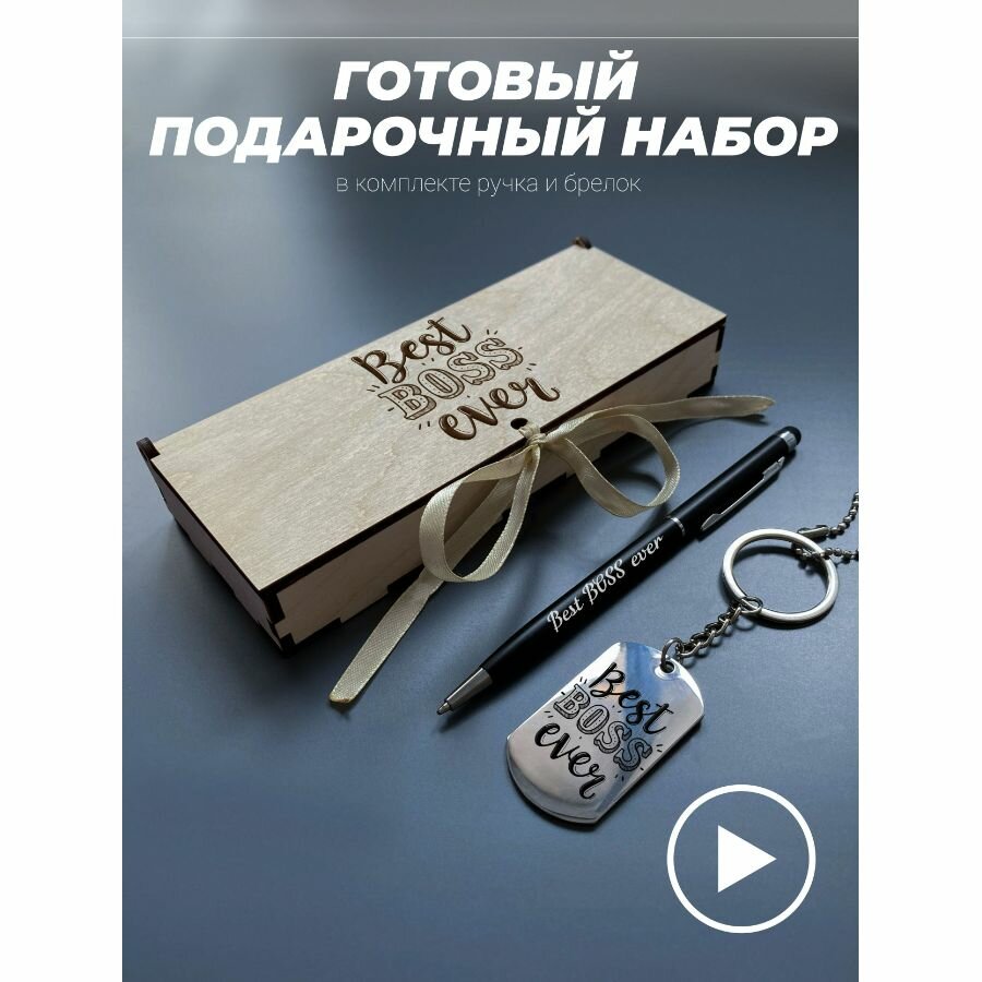Подарочный набор брелок для ключей и ручка. Best Boss ever