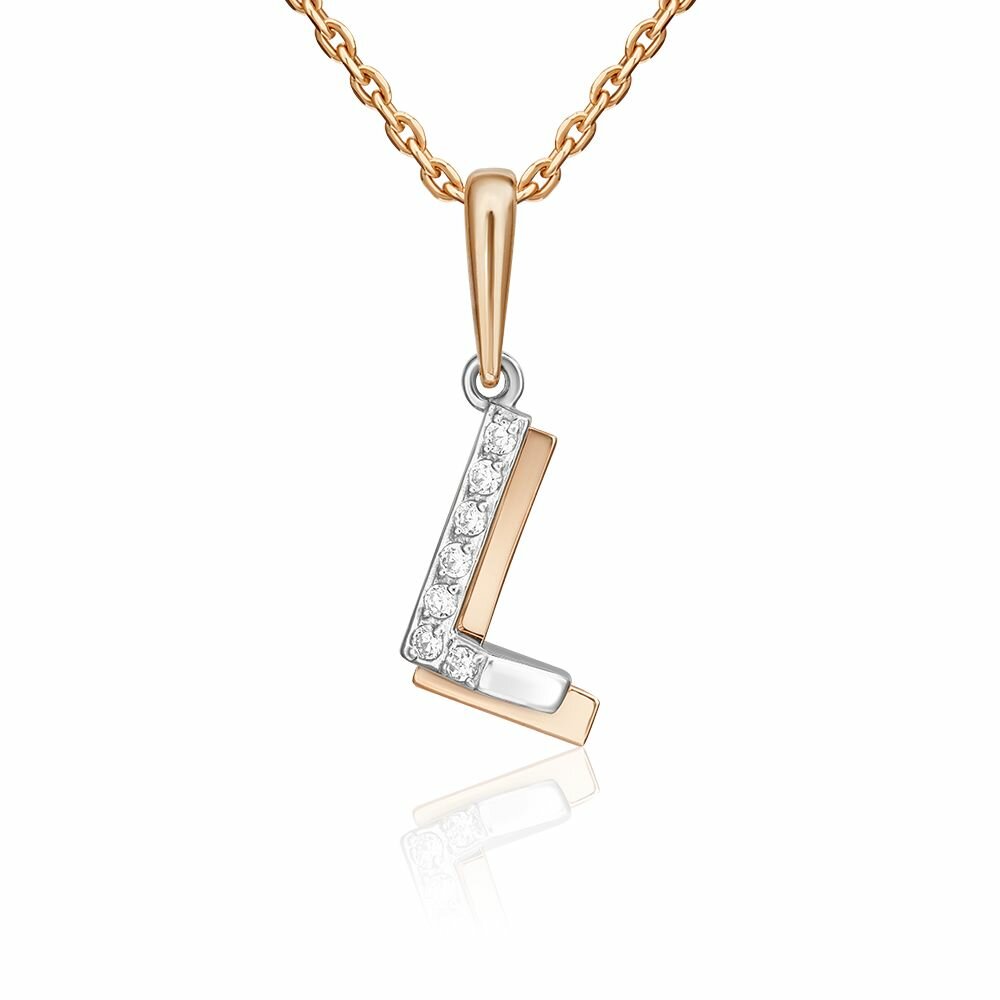 Подвеска, комбинированное золото, 585 проба, родирование, фианит