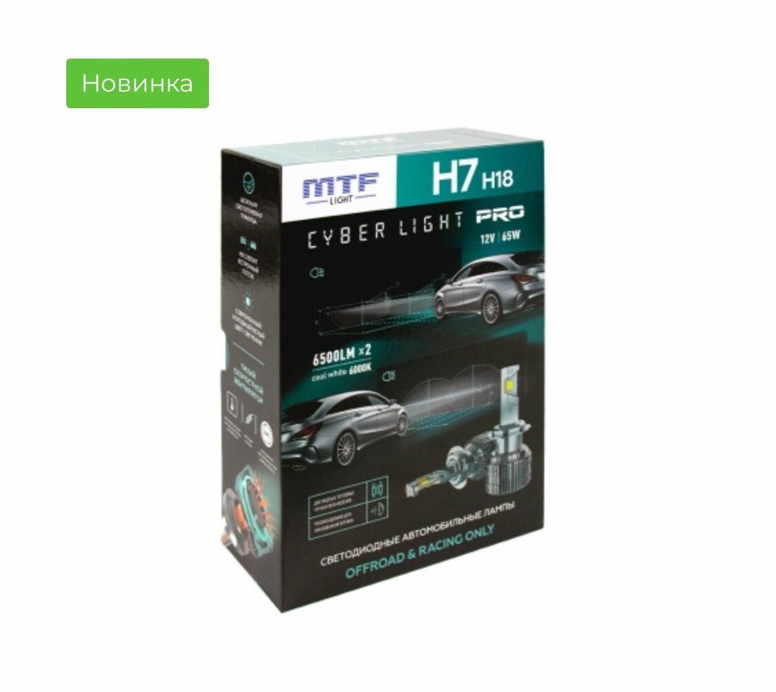 MTF Cyber Light PRO H7 Лампы светодиодные Холодный белый свет 6000К 12V к-кт 2шт.