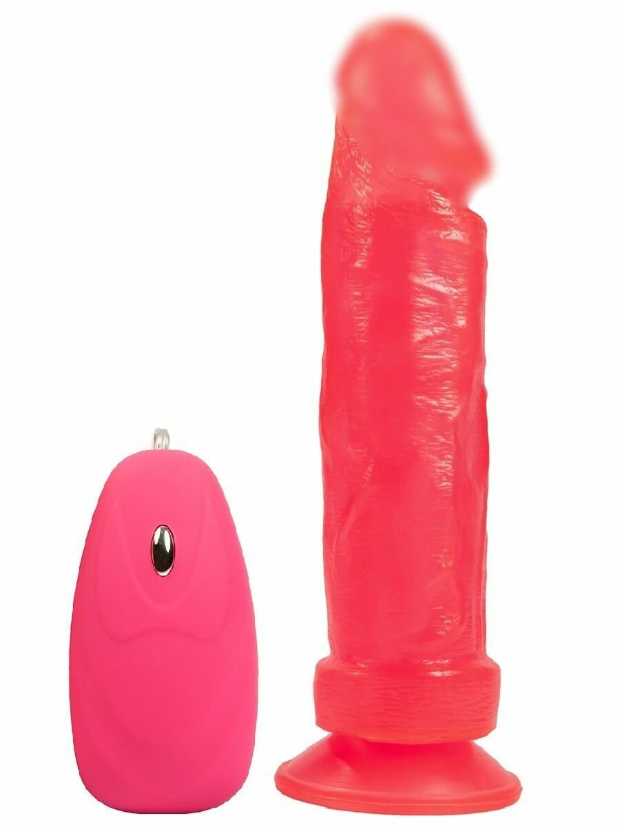Вибратор на присоске, розовый, с выносным блоком управления, гелевый, реалистичный, 20.5см