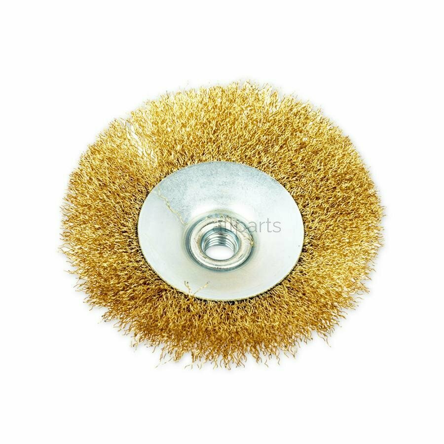 ARNEZI R8044125 Щетка для УШМ конусная 125 мм, посадка M14, латунированная проволока d=0.3мм, 8500 об/мин ARNEZI R8044125