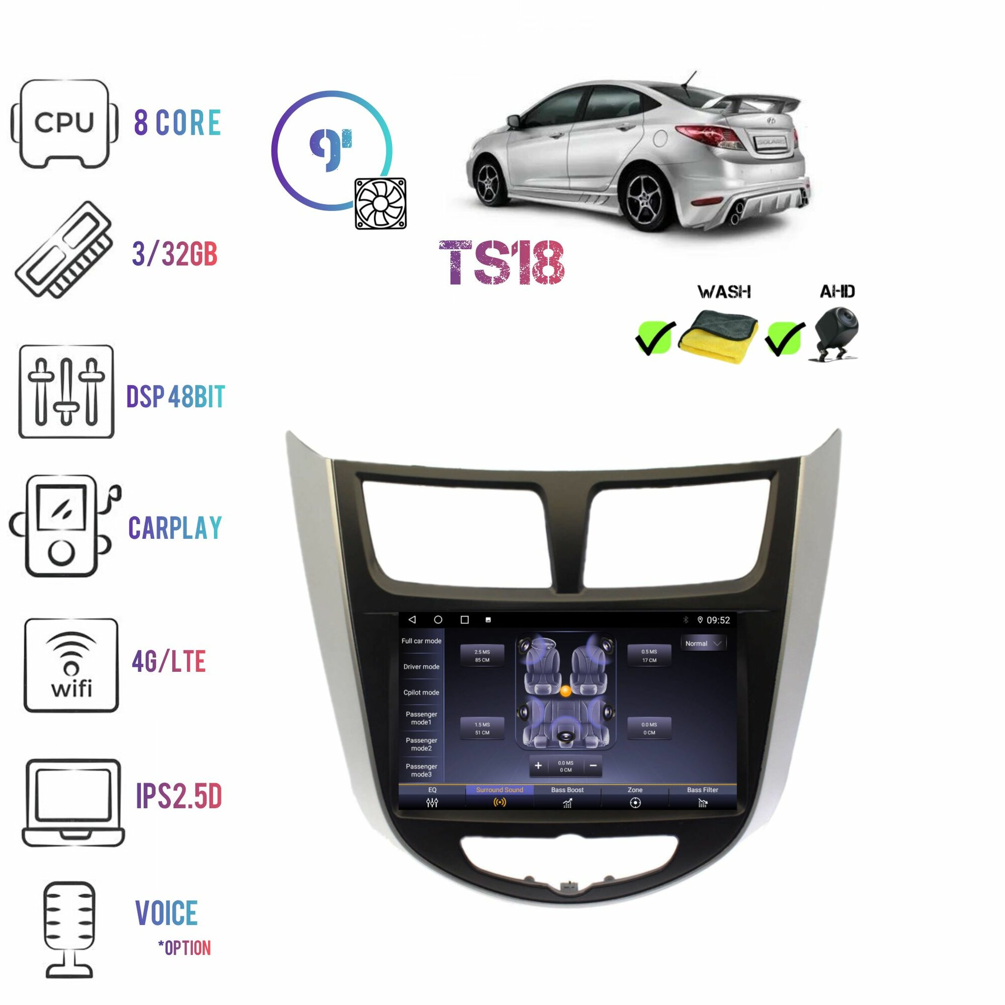 Магнитола XY AUTO TS18, для Hyundai Solaris, голосовое управление, 3+32 Гб, 8 ядер