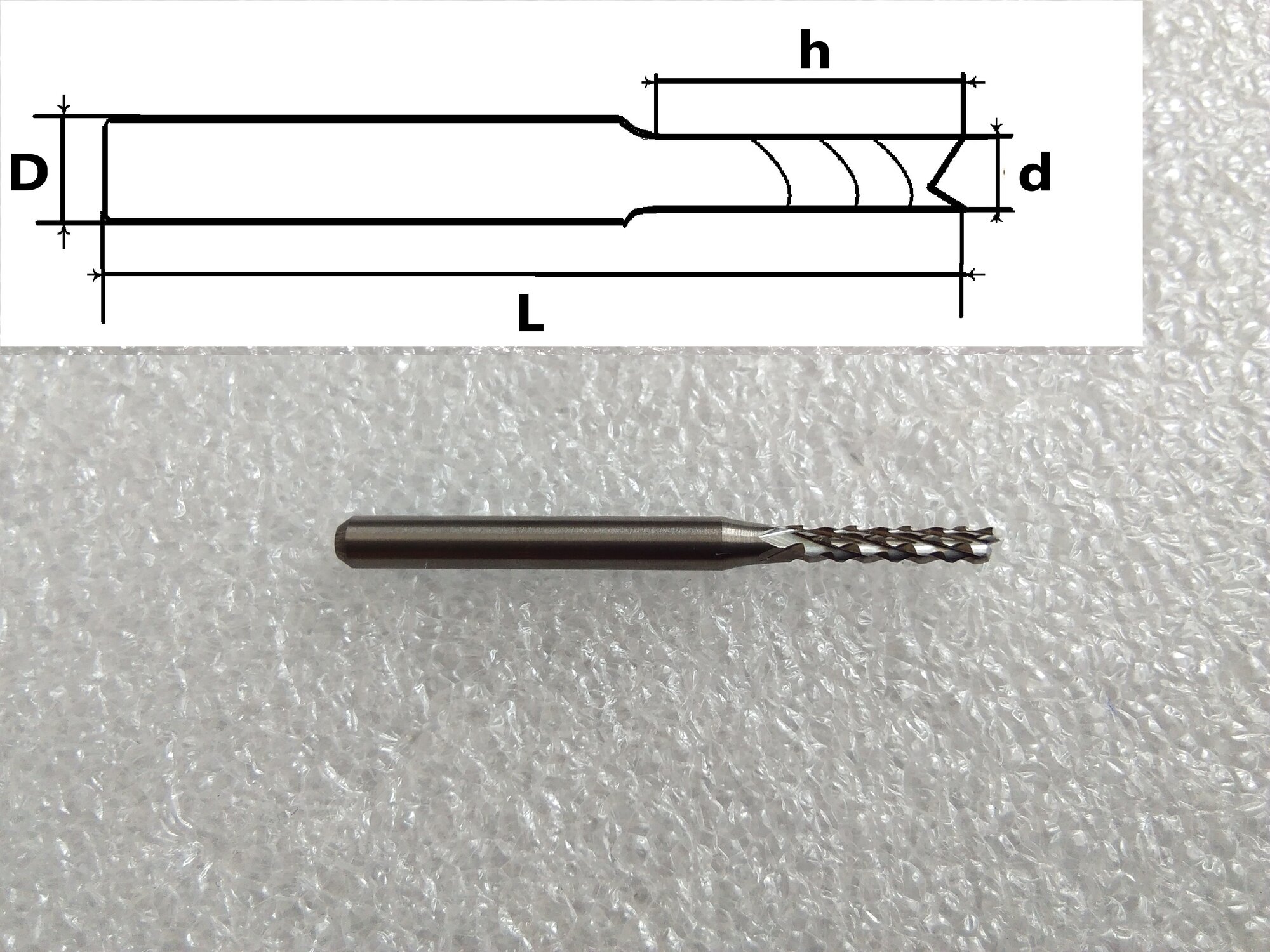 Фреза рашпильная (кукуруза) LD2.2, d-2.2/ h-12/ D-3,175/ L-38,1 для ЧПУ станка