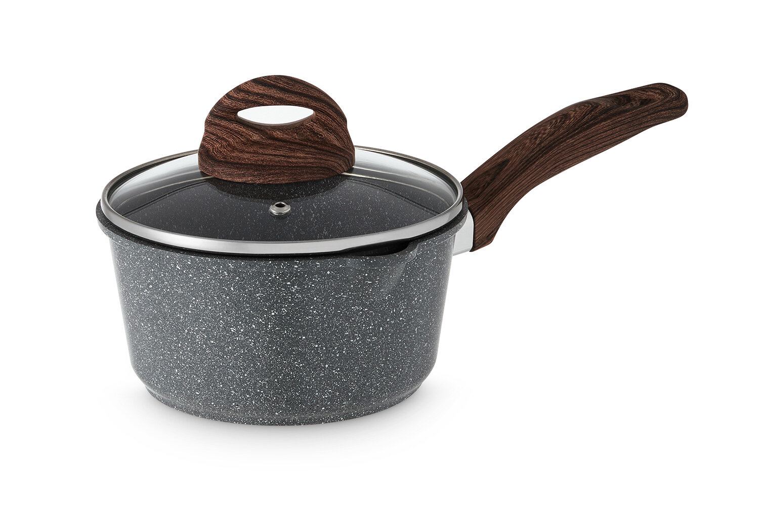 Ковш с крышкой BERKRAFT Luna М-1,3-К, 1,3 л, алюминий, серый/коричневый