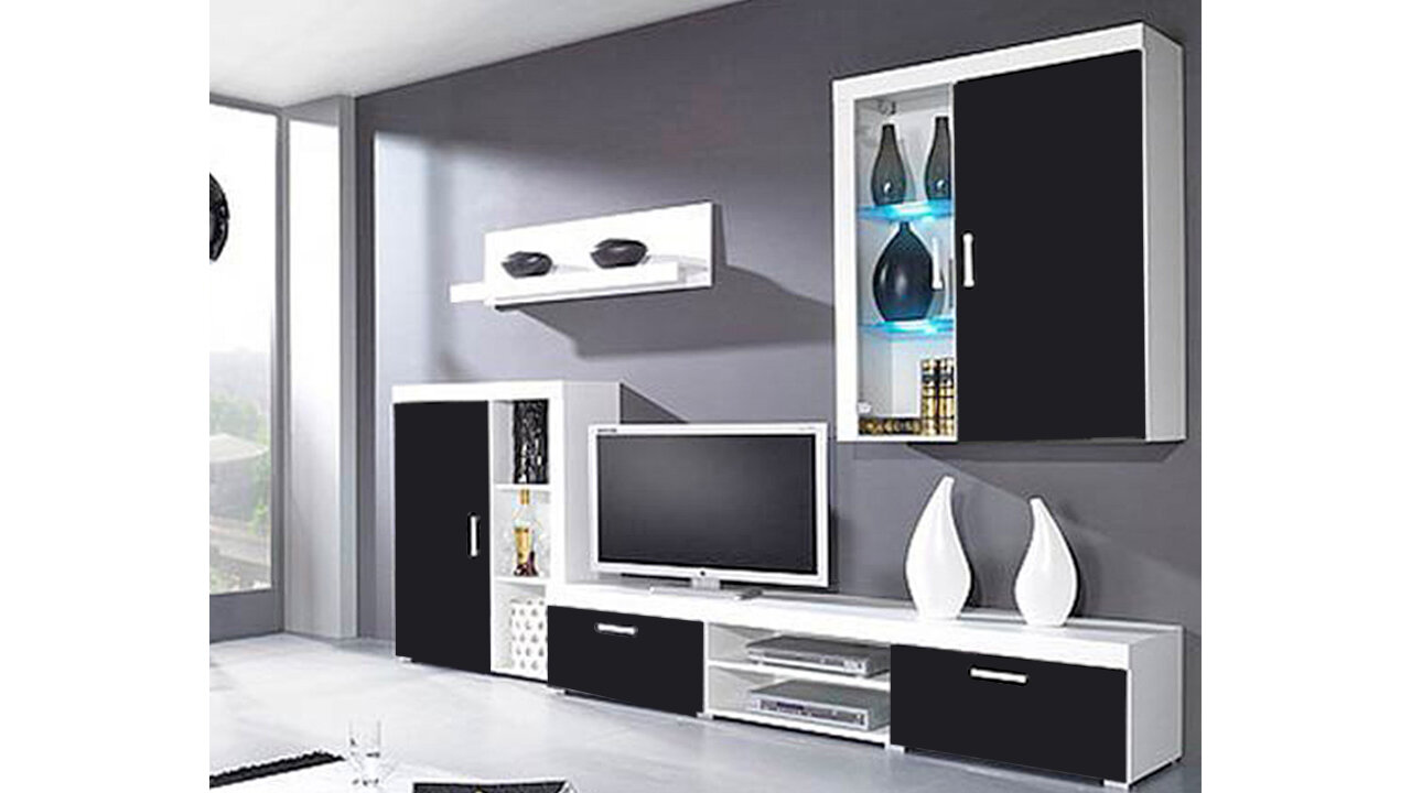 Гостиная Самба Черный 0190 / Белый Фасадный 0101 NEW 290x45x180 см, черный, белый фасадный GOODFORM