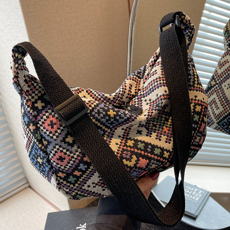 Большая вместительная сумка в этническом стиле для женщин 2025 года, новая корейская версия, универсальная сумка через плечо для женщин, популярная сумка на плечо