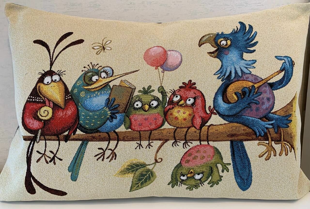 Гобелен, гобеленовая декоративная наволочка 44х63 см / "Птичий базар"