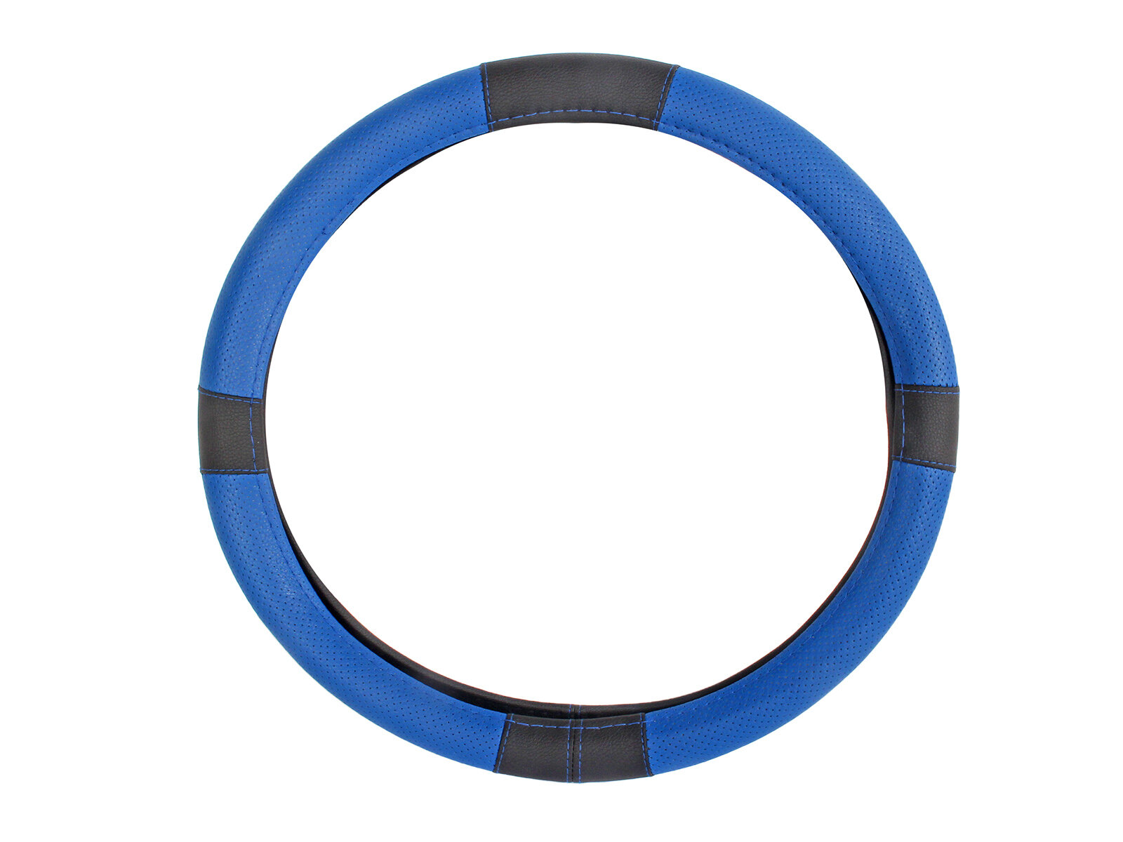 Оплетка на руль М 37-39см черная с синей вставкoй