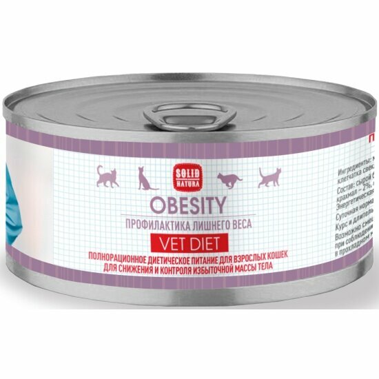 Корм влажный Solid Natura VET Obesity диета для кошек, 100 г