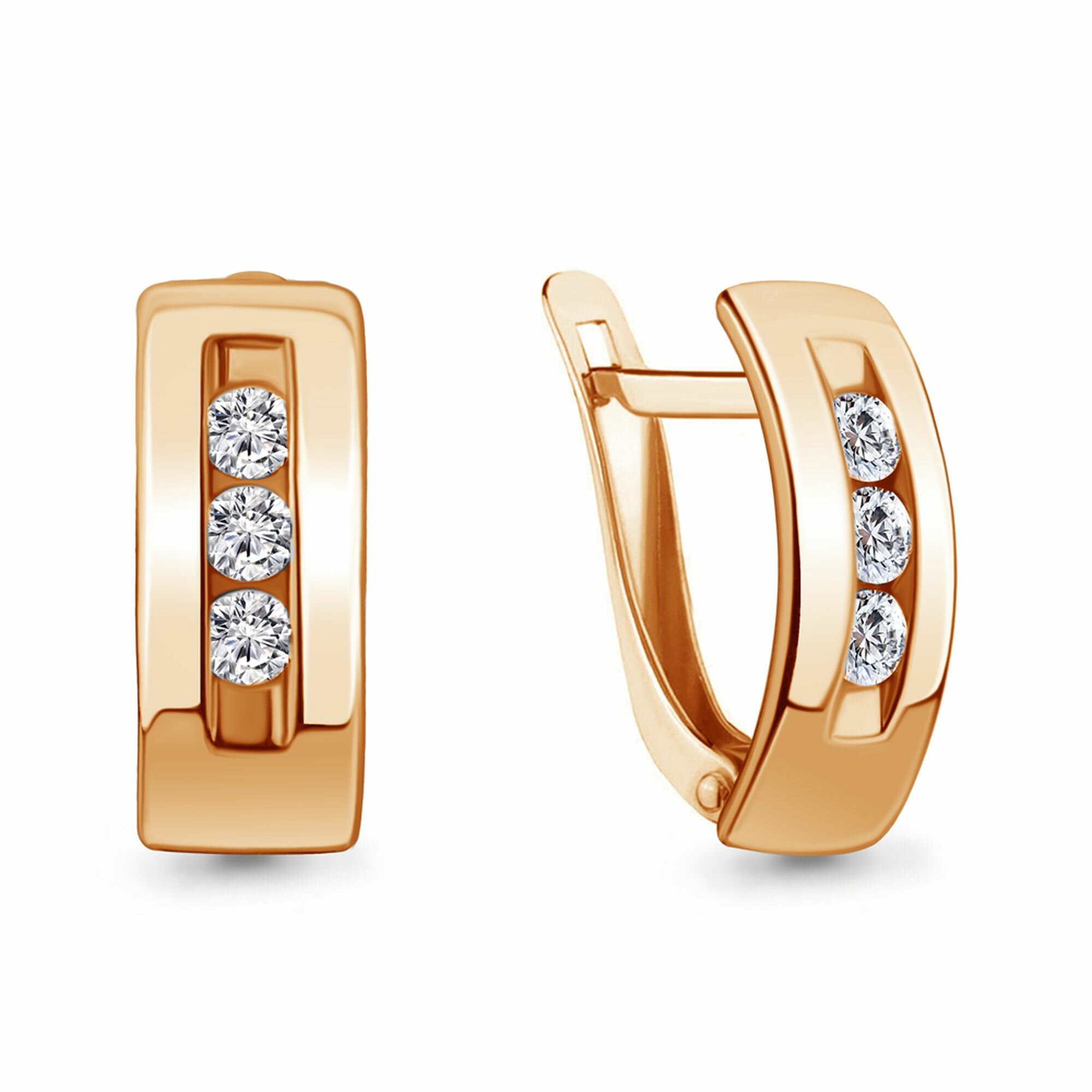 Серьги, серебро, 925 проба, золочение, фианит