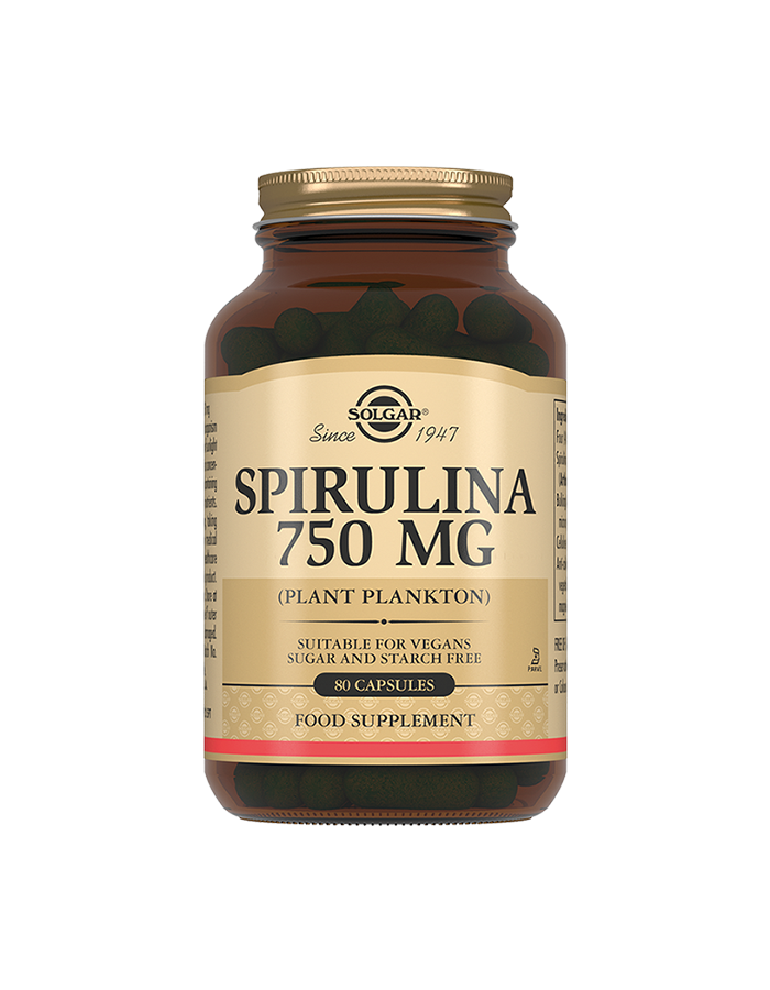 Солгар Спирулина 750 мг, капсулы массой 924 мг +/- 10%, 80 шт.