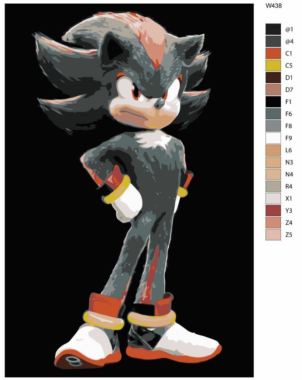 Картина по номерам W-438 "Персонаж видеоигр, фильмов и комиксов Sonic (Соник) - Ёж Шэдоу" 40x60