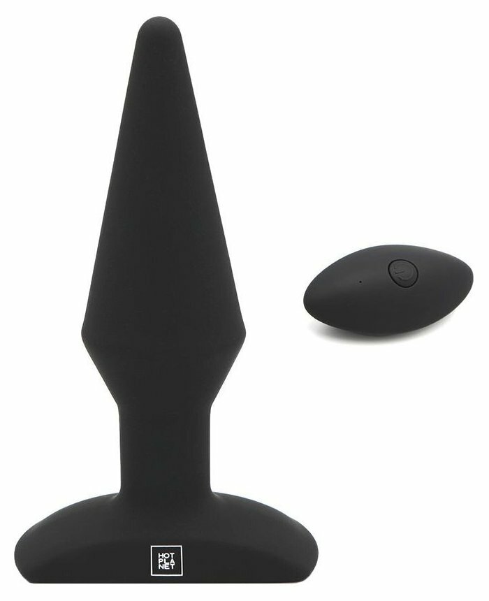 Черная анальная вибропробка с пультом ДУ Uranus 12,8 см HOT planet