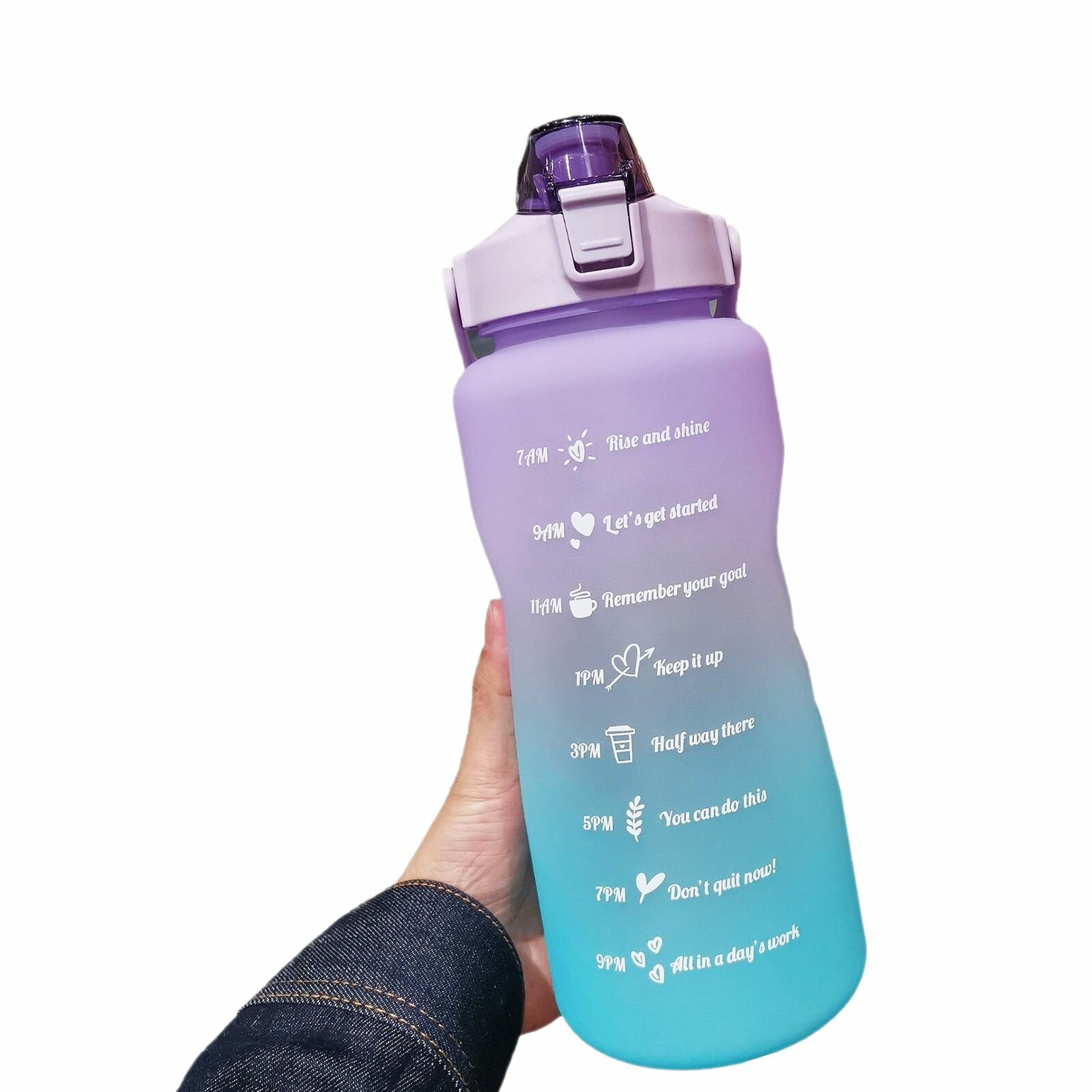 Бутылка для воды 2 л с маркером и соломинкой Бутылка для воды большой емкости с ручкой