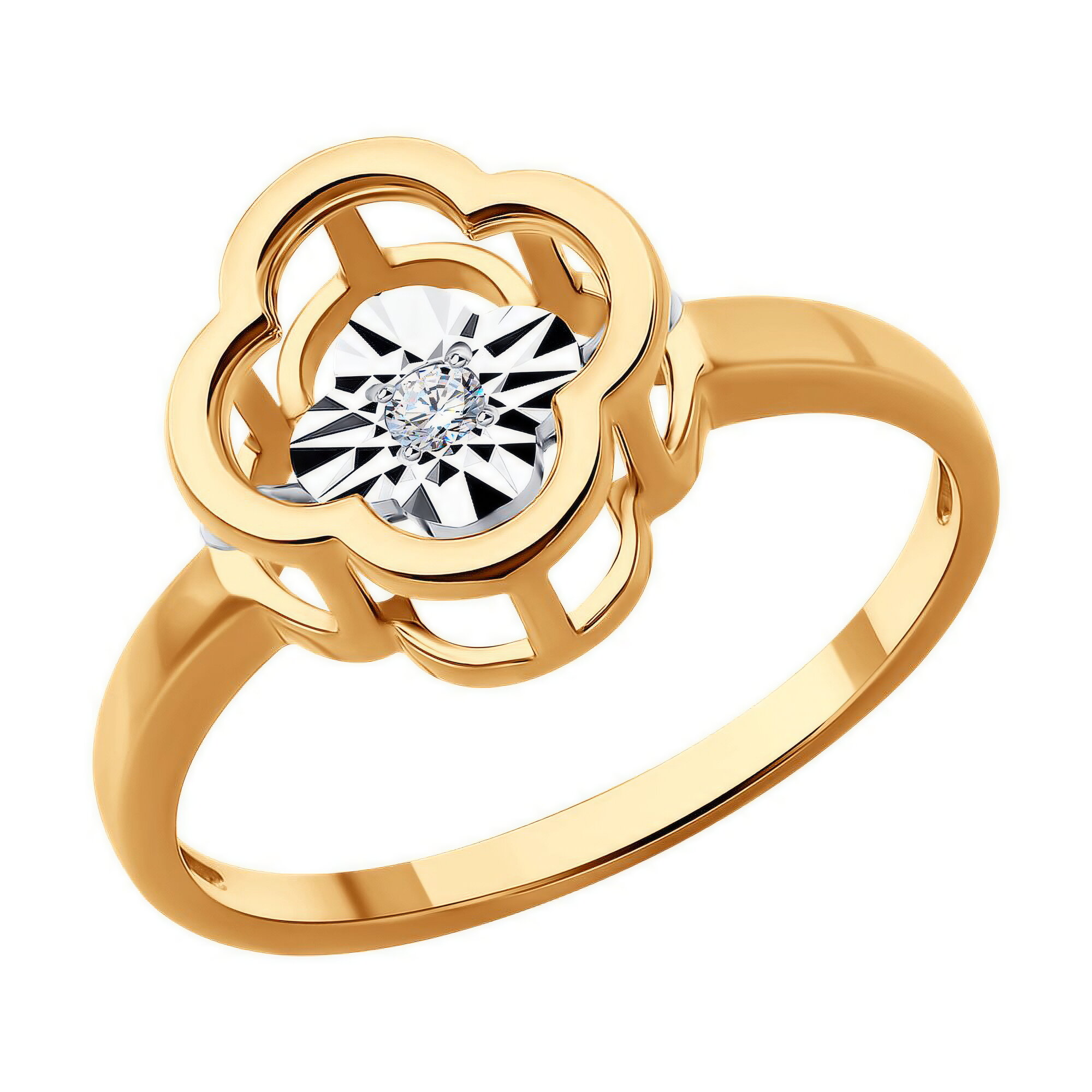 Кольцо, красное золото, 585 проба, бриллиант